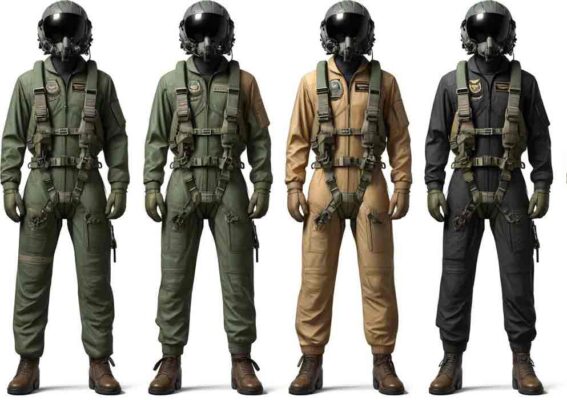 Aviation Flight suits made of Nomex, a flame-resistant fabric